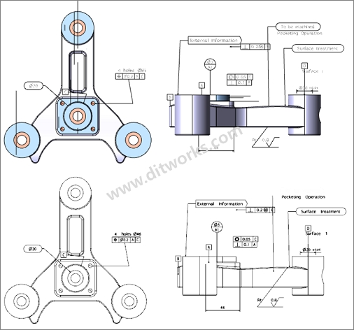 [TIP] 3D PMI를 2D로 투영 방법 - 디아이티웍스:OPR3D MODView 3DWS 총판